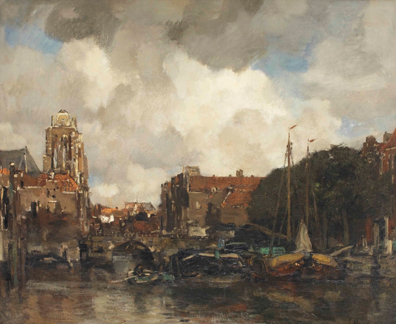 Jacob Maris (The Hague 1837-1899 Karlsbad) , A view of Dordrecht ...