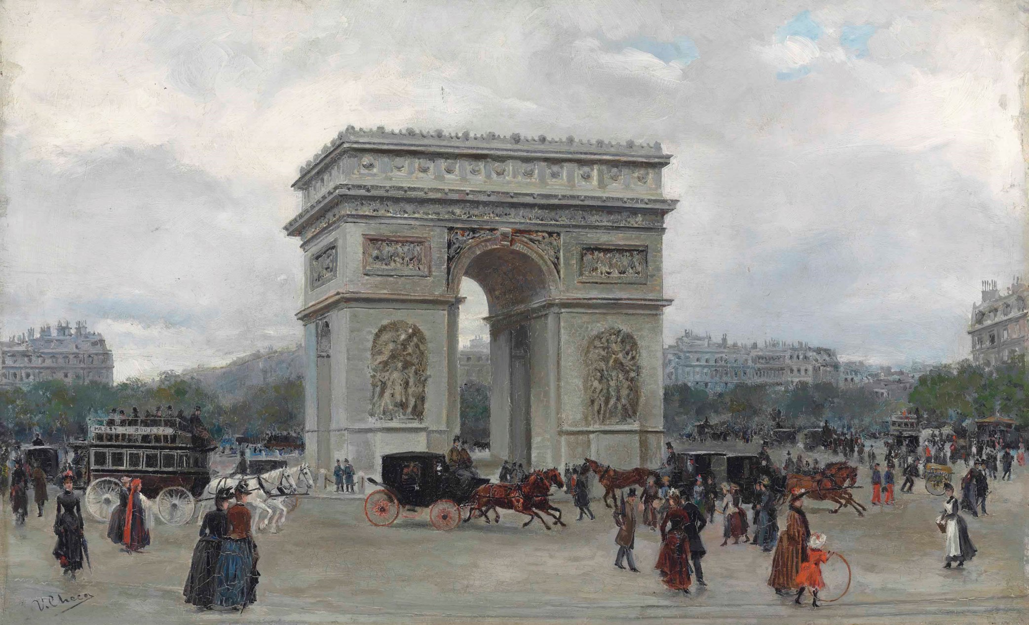 Ulpiano Checa y Sanz (Spanish, 1860-1916), The Arc the Triomphe, Paris ...