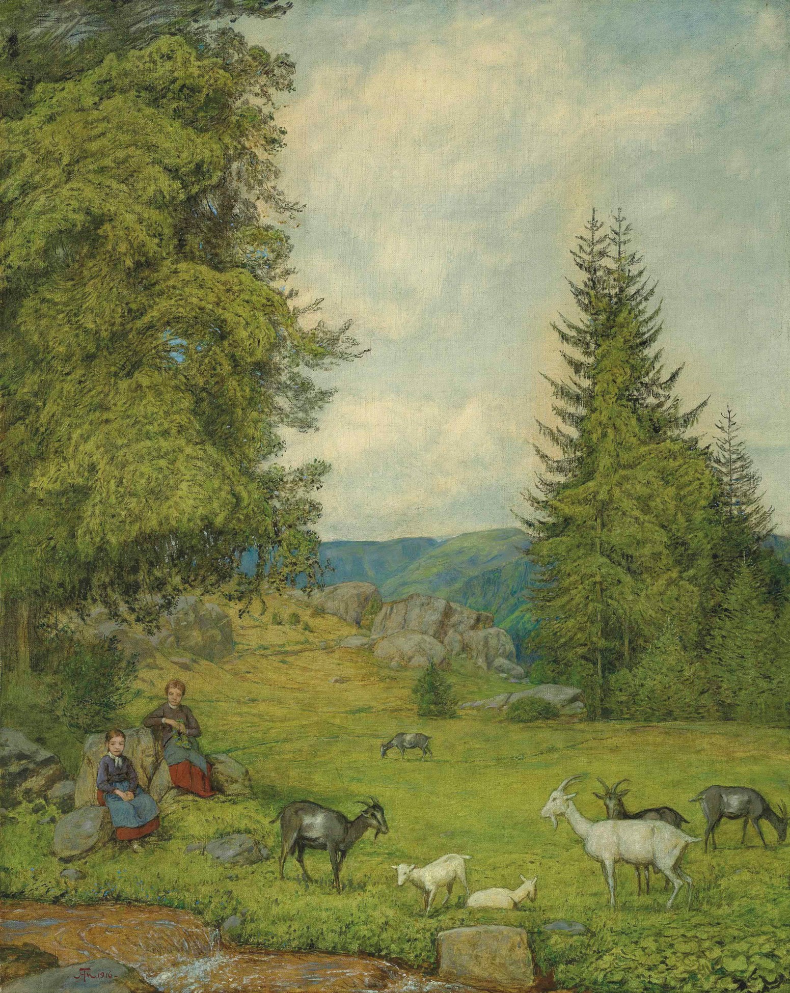 Hans Thoma (German, 1839-1924), Kinder mit Ziegenherd | Christie's