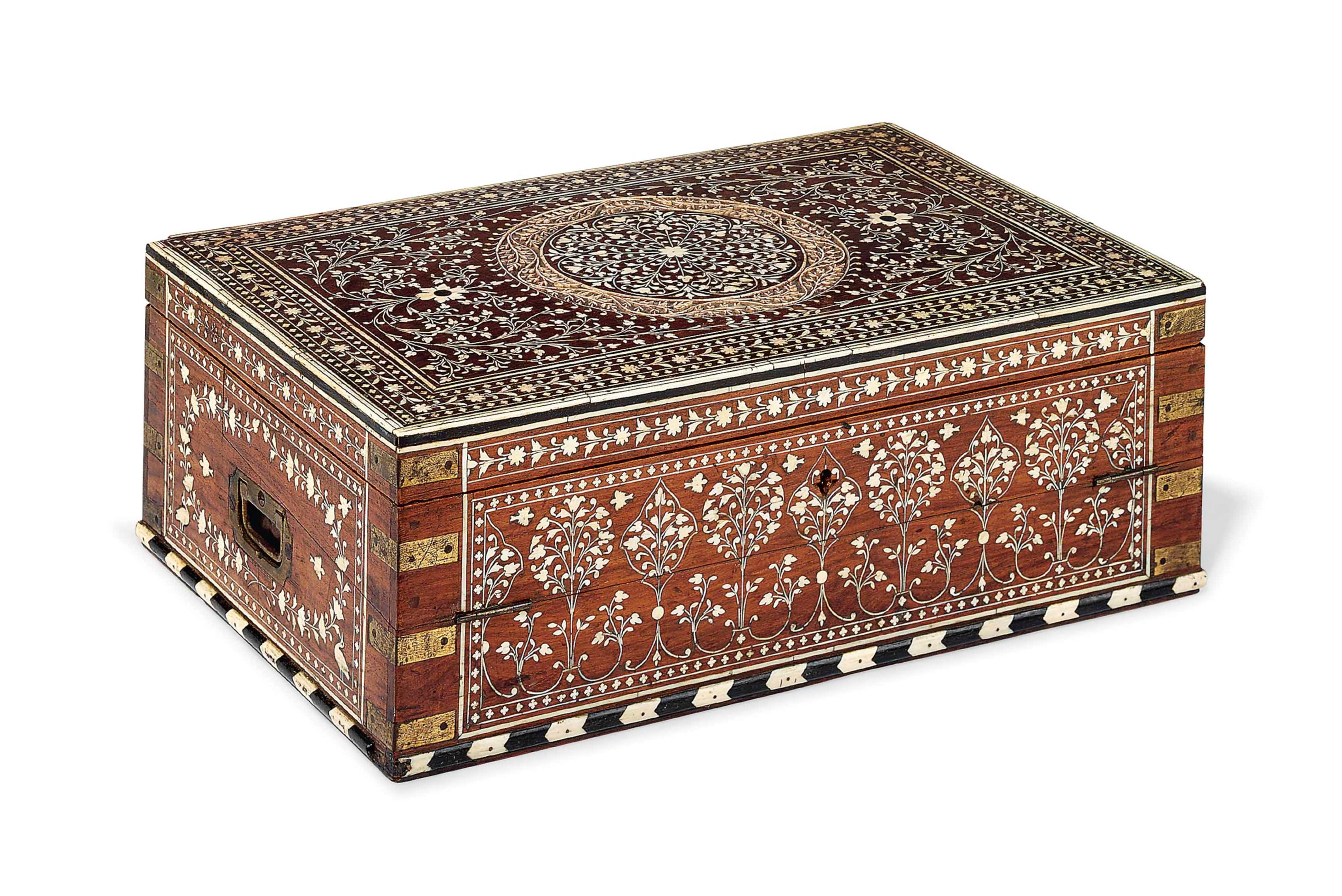 AN ANGLO-INDIAN IVORY-INLAID ROSEWOOD WORK BOX