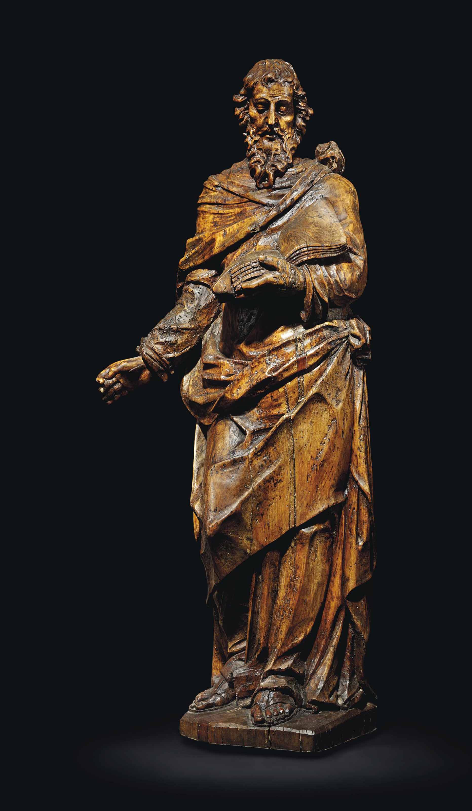A CARVED WOOD FIGURE OF SAINT PAUL THE APOSTLE