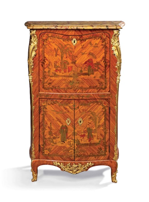 A LOUIS XV ORMOLU-MOUNTED TULIPWOOD, STAINED SYCAMORE, AMARANTH ...