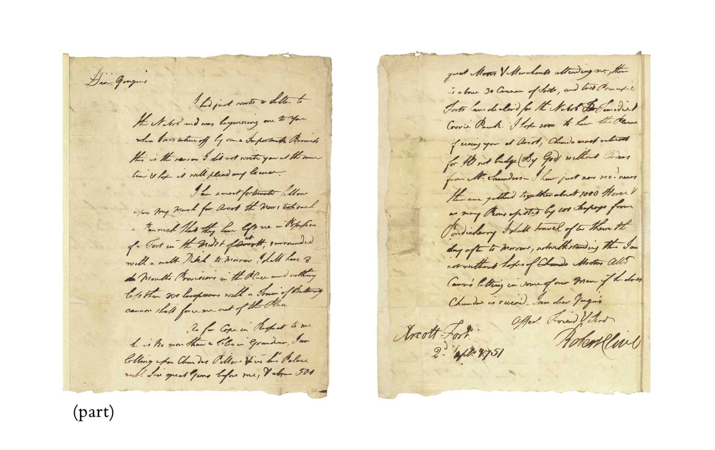 CLIVE, Robert, 1st Baron Clive of Plassey (1725-1774). Autograph letter ...