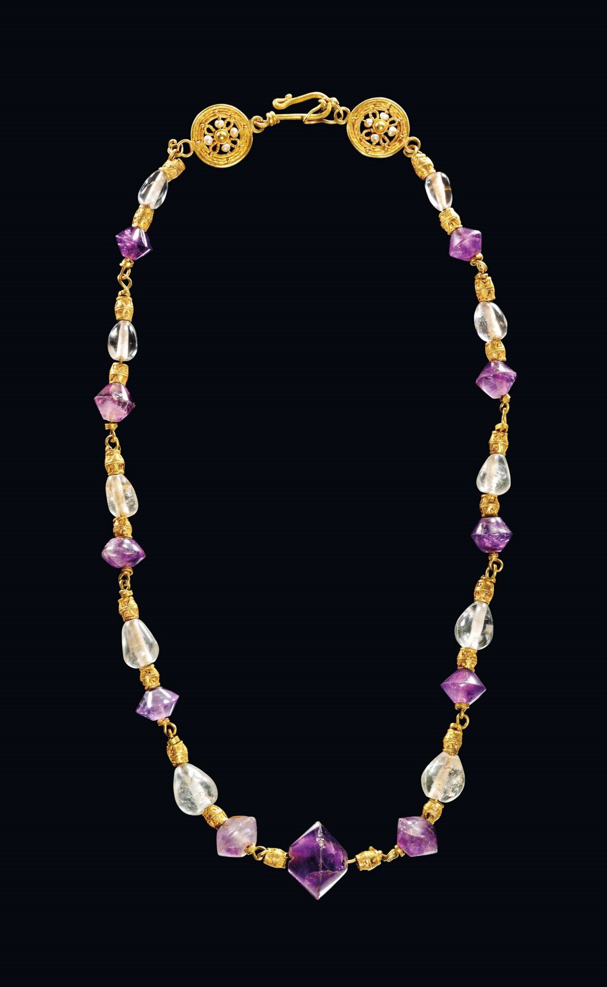 A BYZANTINE GOLD, ROCK CRYSTAL AND AMETHYST NECKLACE, CIRCA 6TH-7TH ...