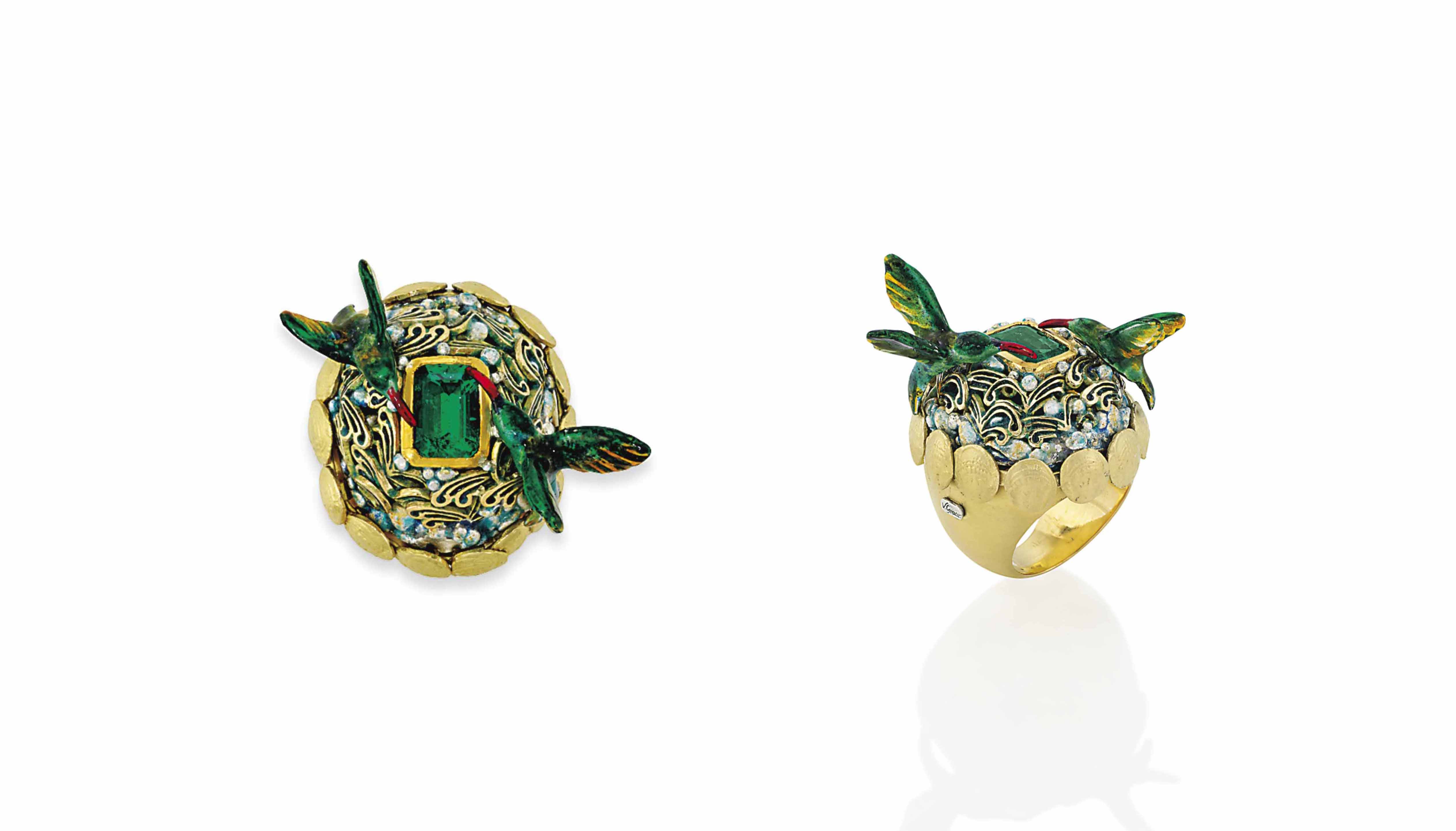 AN 18 CARAT GOLD EMERALD AND DIAMOND CLUSTER RING, BY BOODLES | Christie's