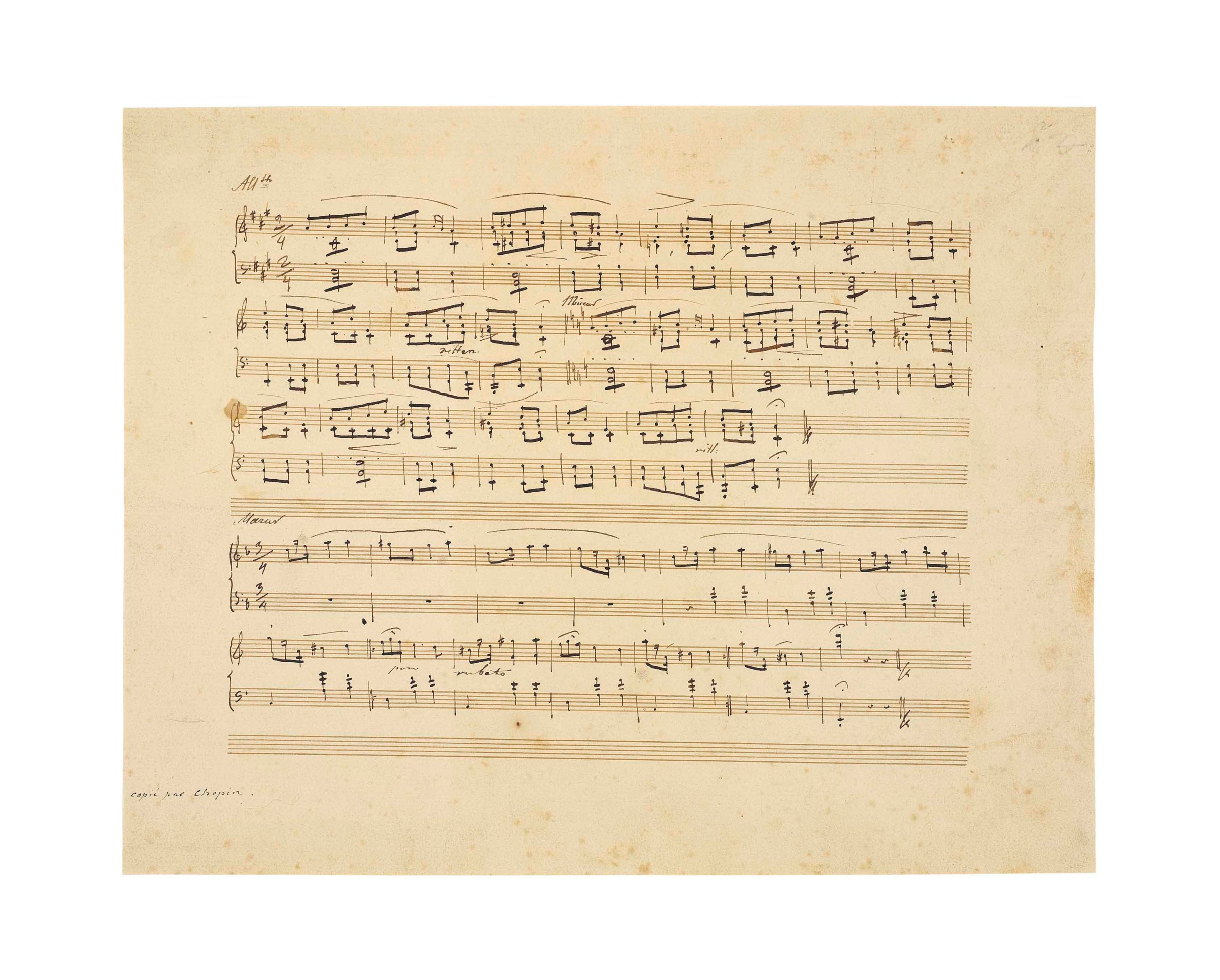CHOPIN, Frédéric (1810-1849). Autograph music manuscript of two short ...