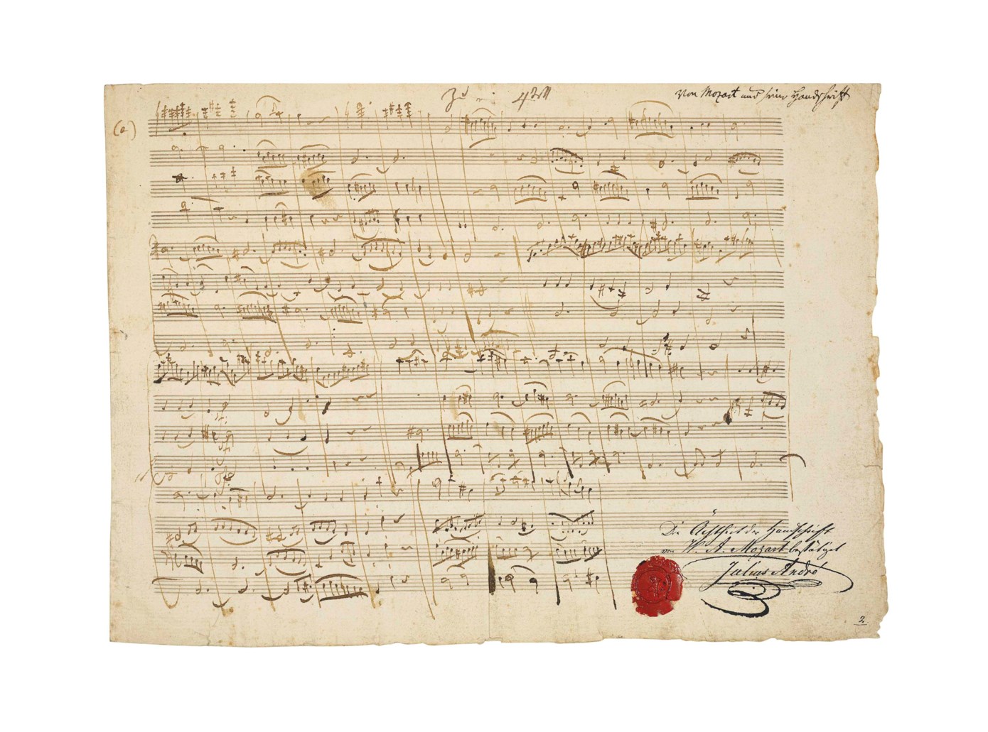 MOZART, Wolfgang Amadeus (1756-1791). Autograph music manuscript, 6 ...