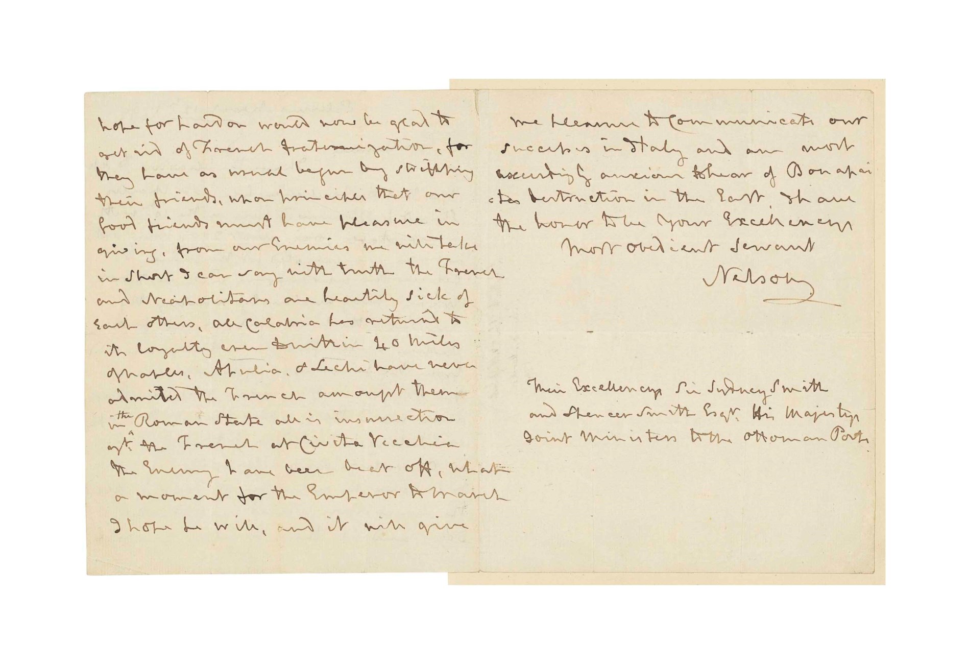 NELSON, Horatio, Viscount (1758-1805). Autograph letter signed (‘Nelson ...