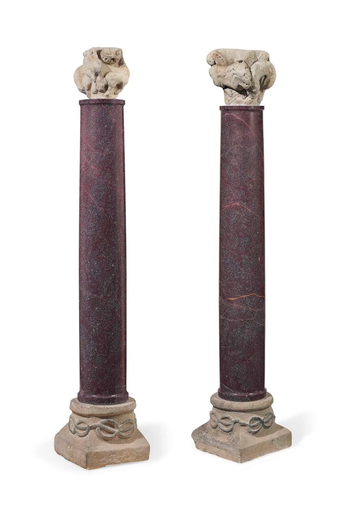 A PAIR OF PORPHYRY COLUMNS, 19TH CENTURY/ EARLY 20TH CENTURY | Christie's