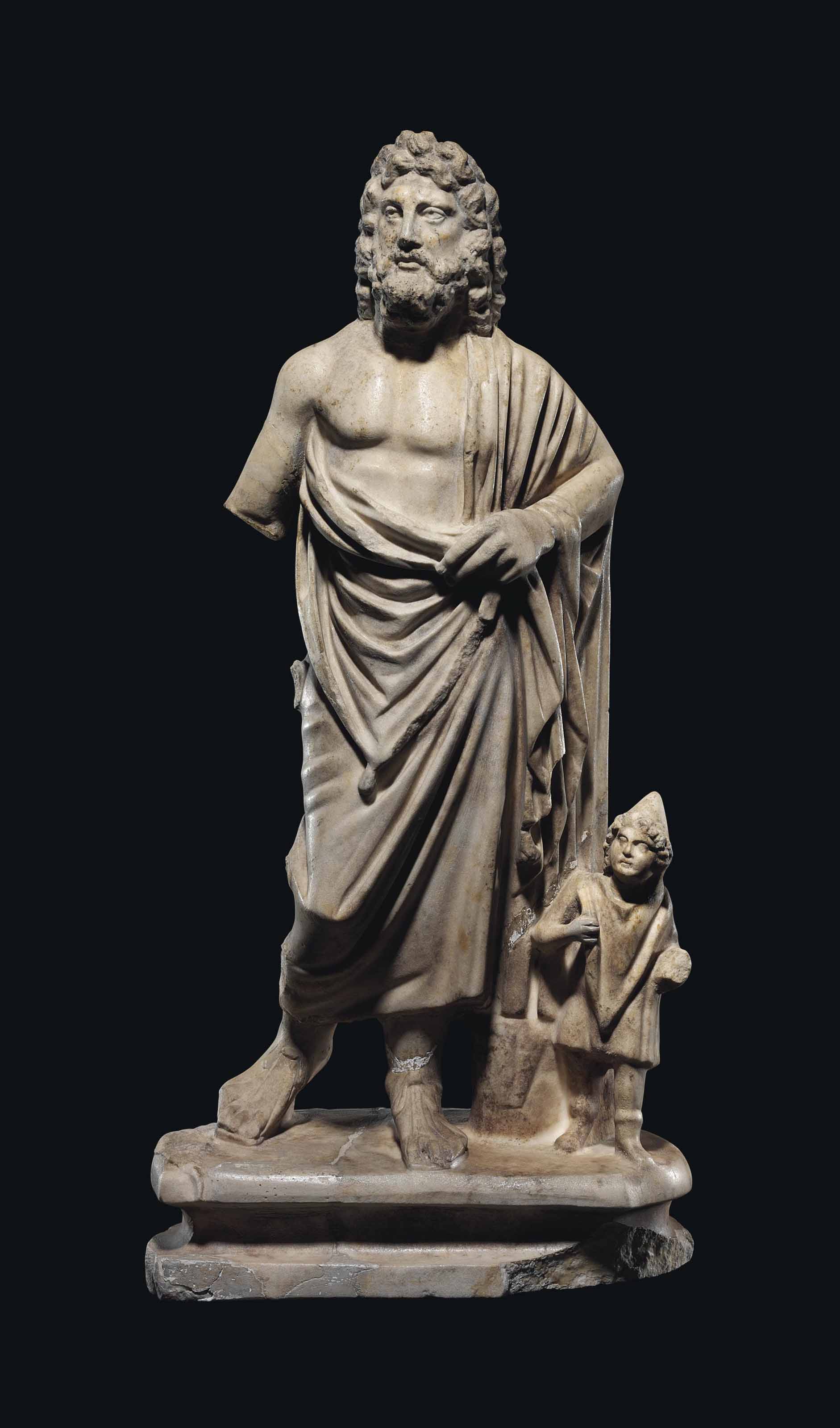 A ROMAN MARBLE ASKLEPIOS AND TELESPHORUS