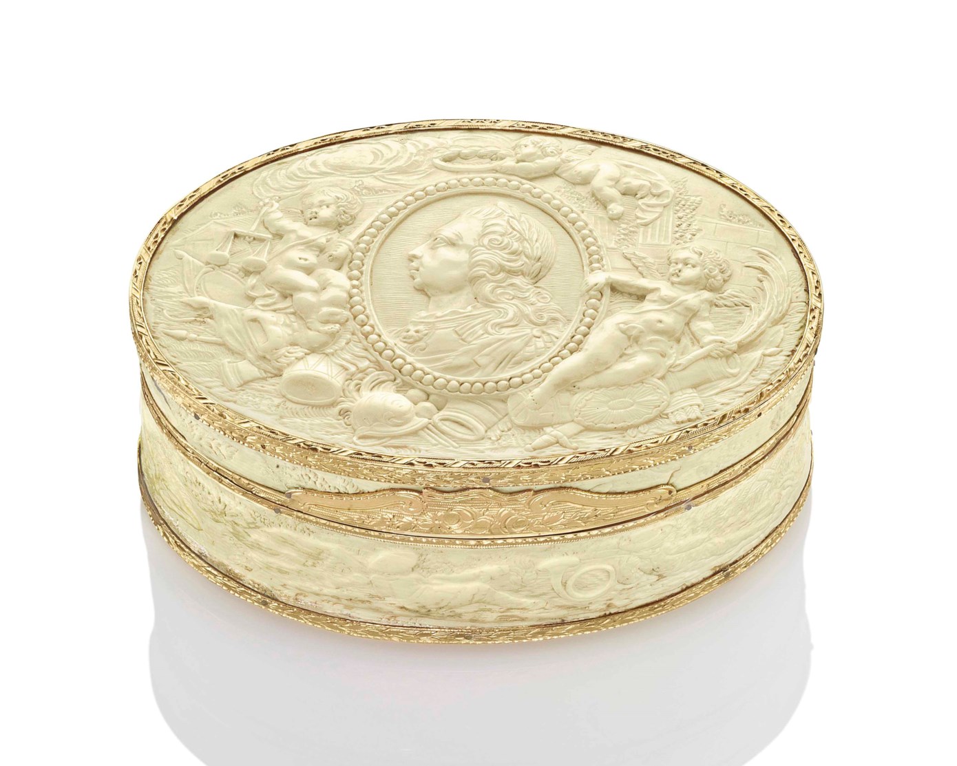 A LOUIS XV GOLD-MOUNTED AND IVORY SNUFF-BOX, MAKER'S MARK INDISTINCT ...