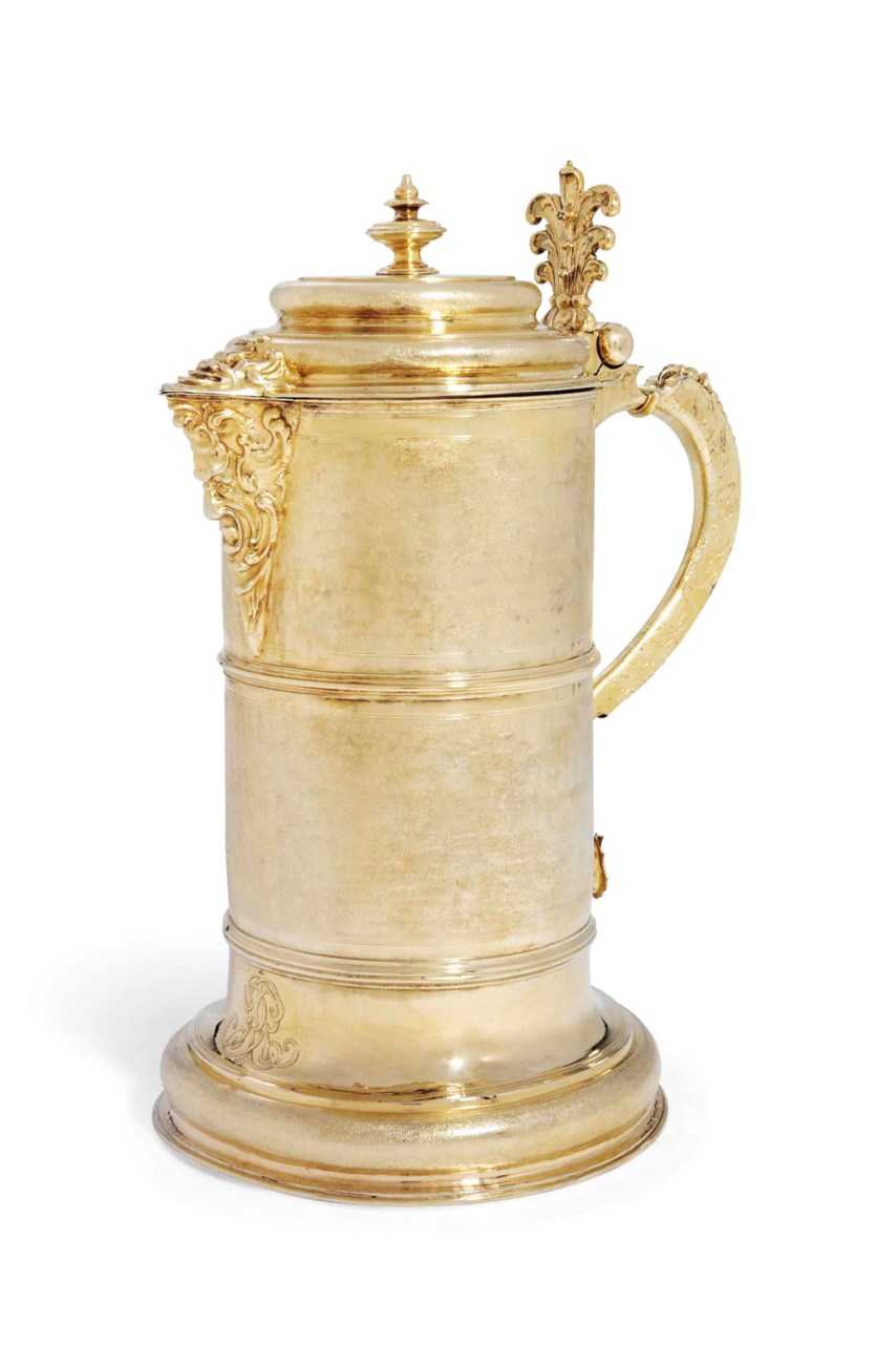 A GERMAN MASSIVE SILVER-GILT FLAGON, MARK OF JACOB BECKHAUSEN, DANZIG ...
