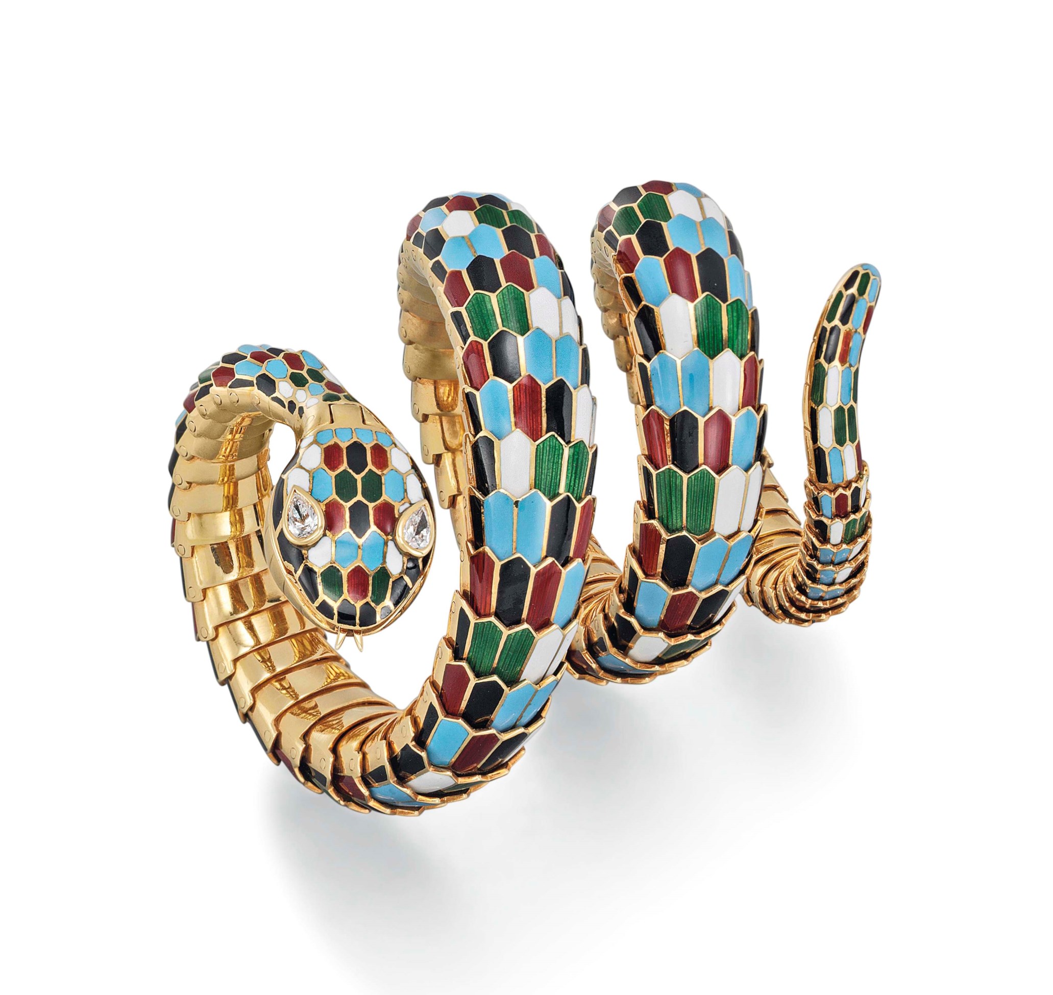 AN ENAMEL AND DIAMOND 'SERPENT' BRACELET-WATCH, BY BULGARI | Christie's