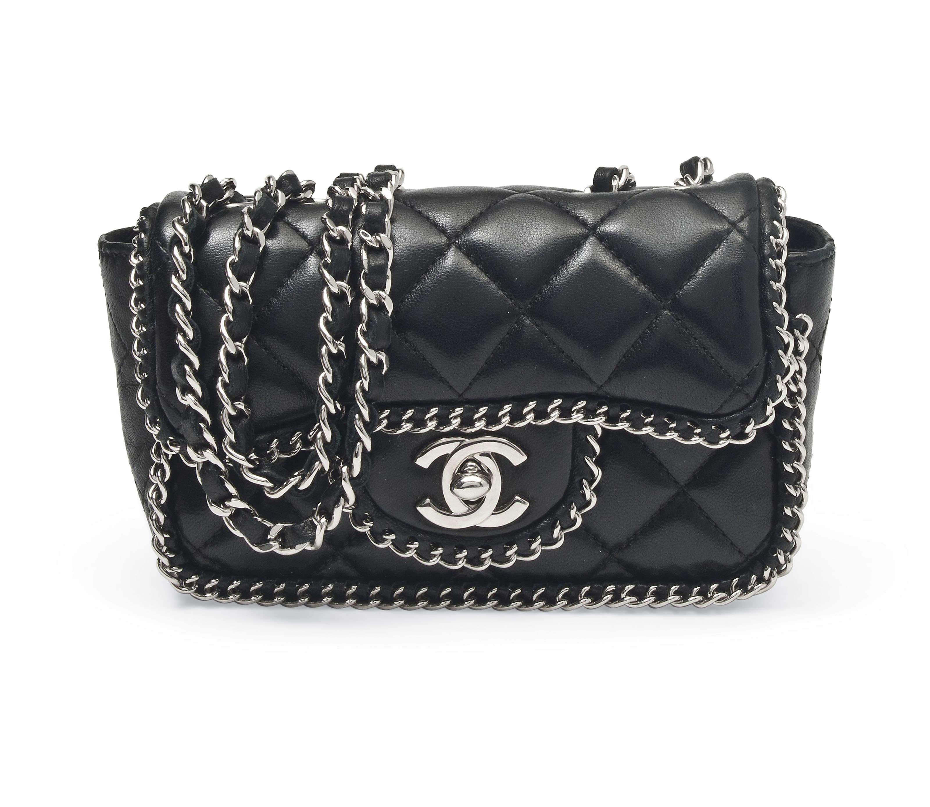 A BLACK LAMBSKIN LEATHER CHAIN TRIM FLAP BAG, CHANEL, 2006-08 | Christie’s