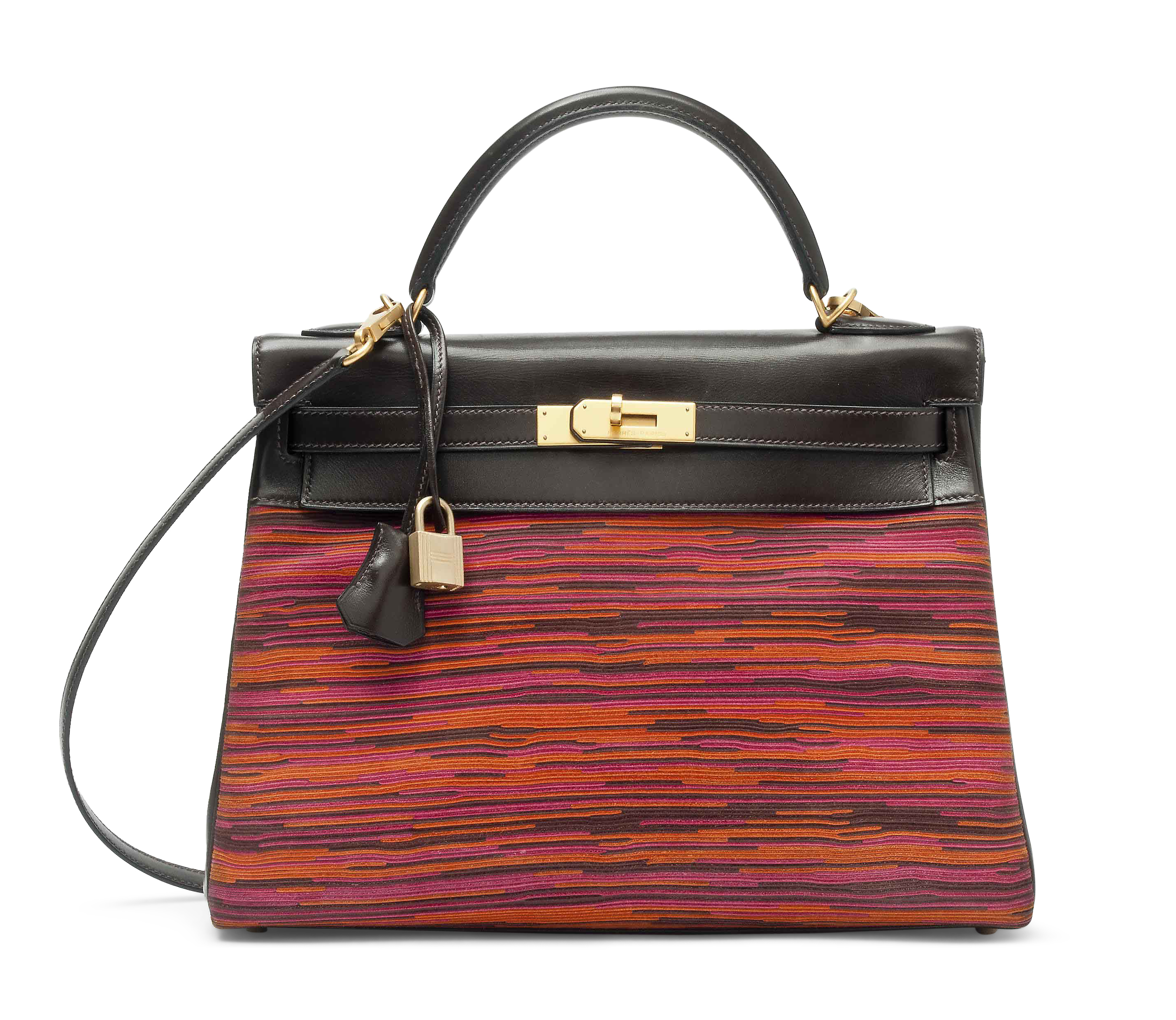 AN EBENE BOX LEATHER AND VIBRATO RETOURNE KELLY 32 BAG, HERMÈS, 2004 ...