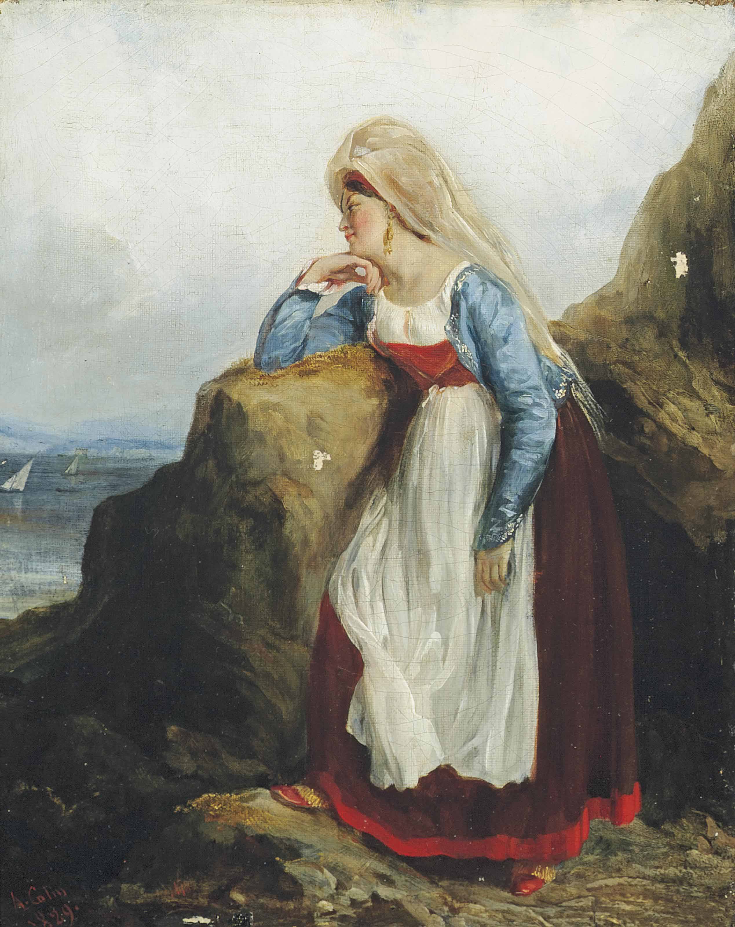 Alexandre Marie Colin (French, 1798-1875) , A maiden waiting by the ...