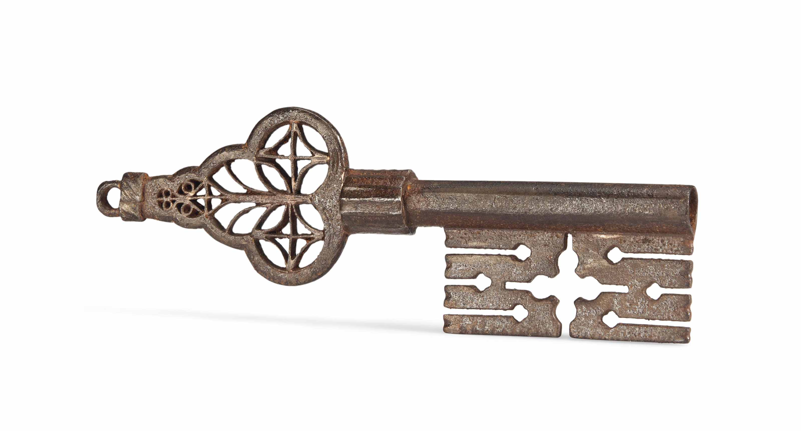 AN ITALIAN WROUGHT-IRON GOTHIC KEY