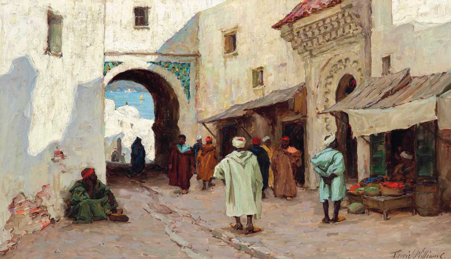 Terrick John Williams, R.A., P.R.I., R.O.I. (1860-1937), A shady street ...