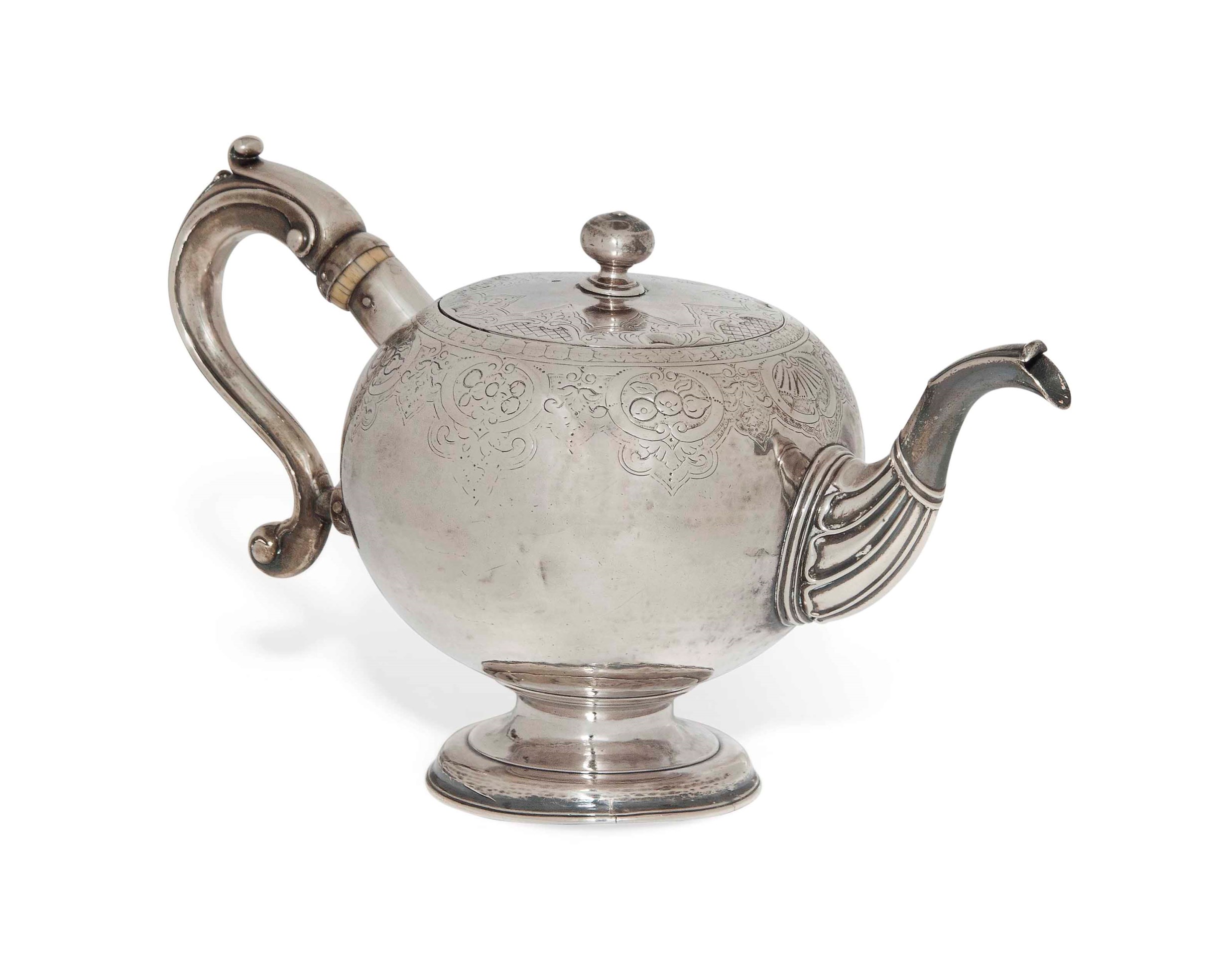 A GEORGE II SCOTTISH SILVER BULLET TEAPOT, MARK OF EDWARD LOTHIAN ...