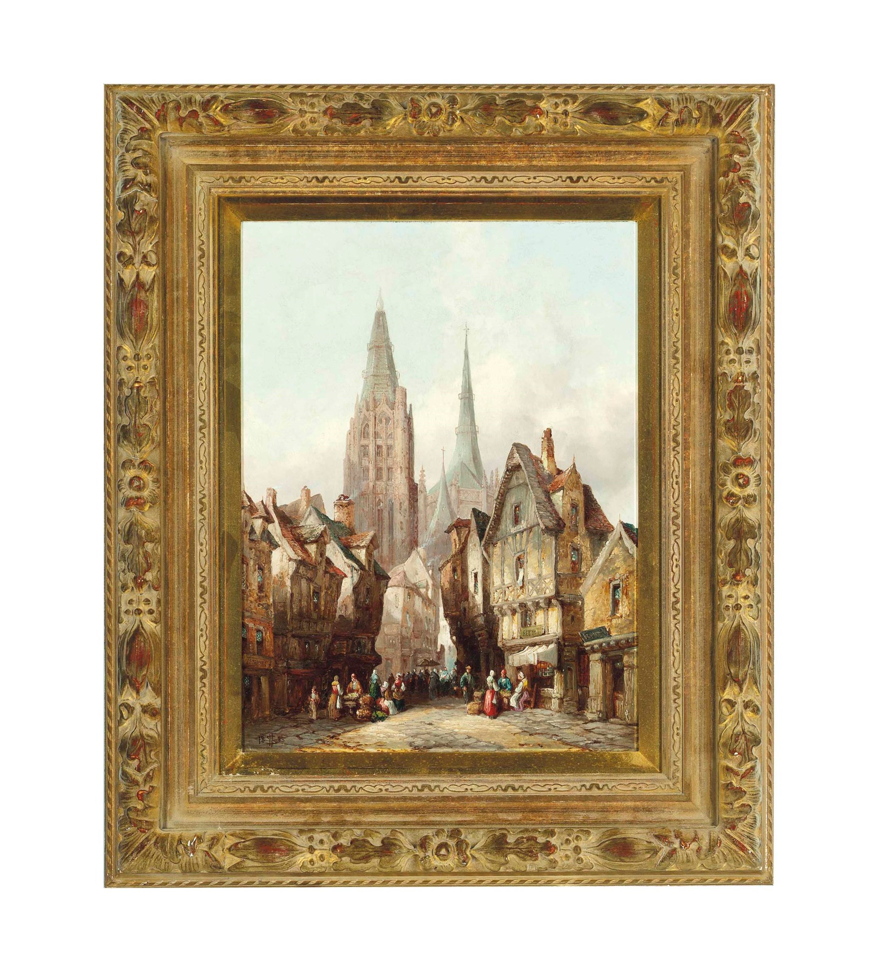 Henry Schäfer (d.1905) , Travellers in the square, Strasbourg Cathedral ...
