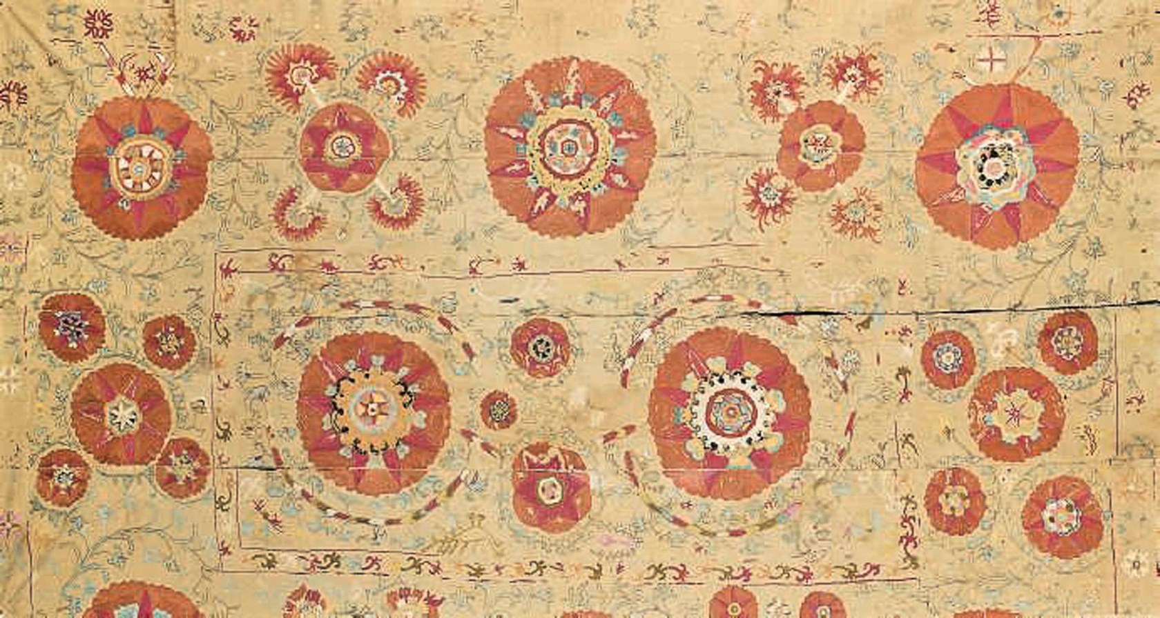 A LARGE FRAGMENT FROM A SUSANI, BUKHARA, UZBEKISTAN, 19TH CENTURY ...