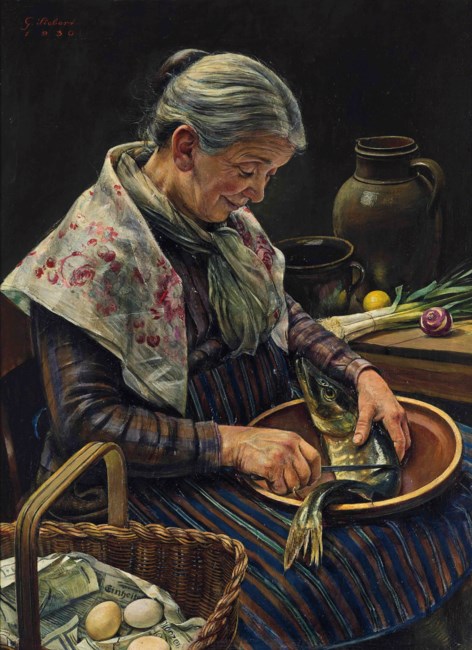 Georg Siebert (German, 1896-1984), Preparing the fish | Christie's