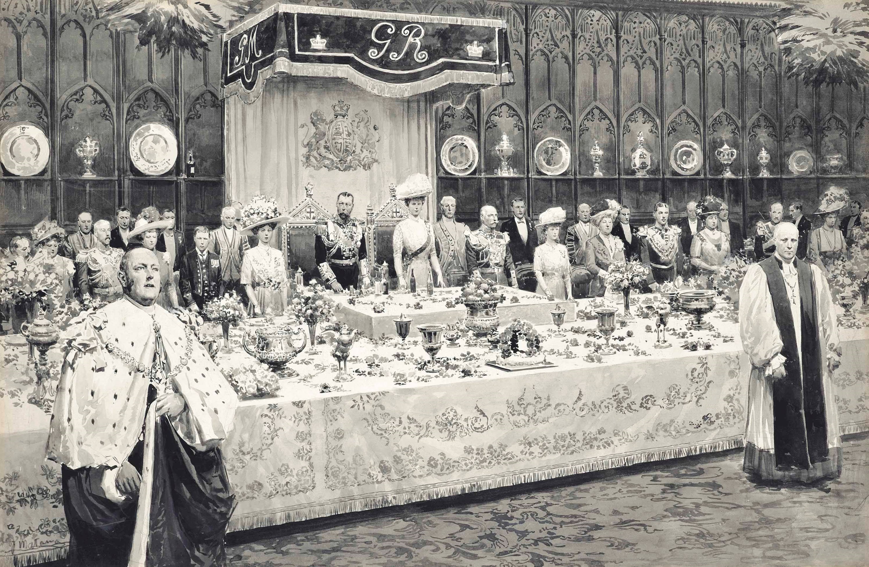 Fortunino Matania, R.I. (1881-1963), A banquet for H.R.H. King George V ...