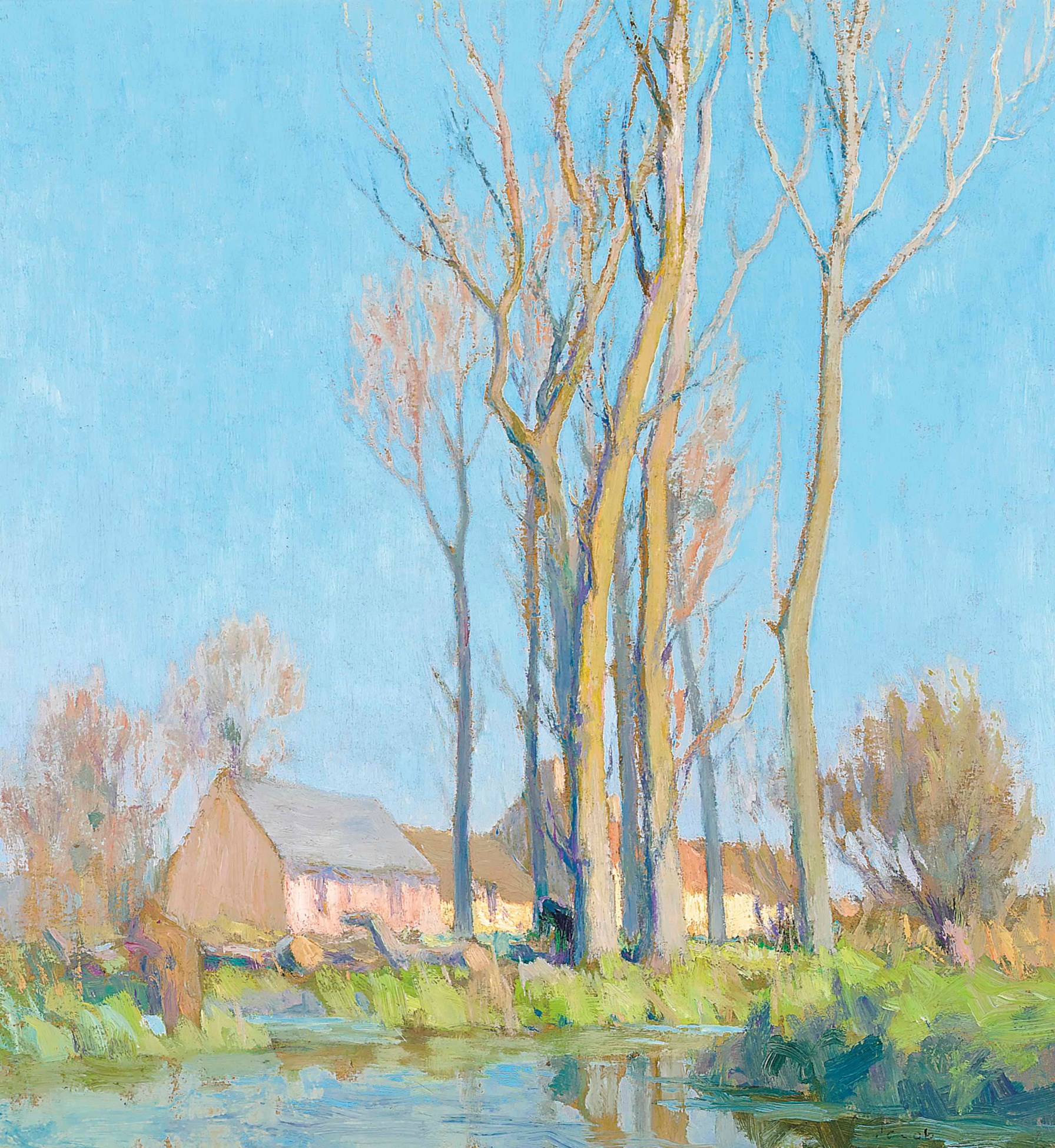 Alexandre-Louis Jacob (FRENCH, 1876-1972), A cottage on the river banks ...