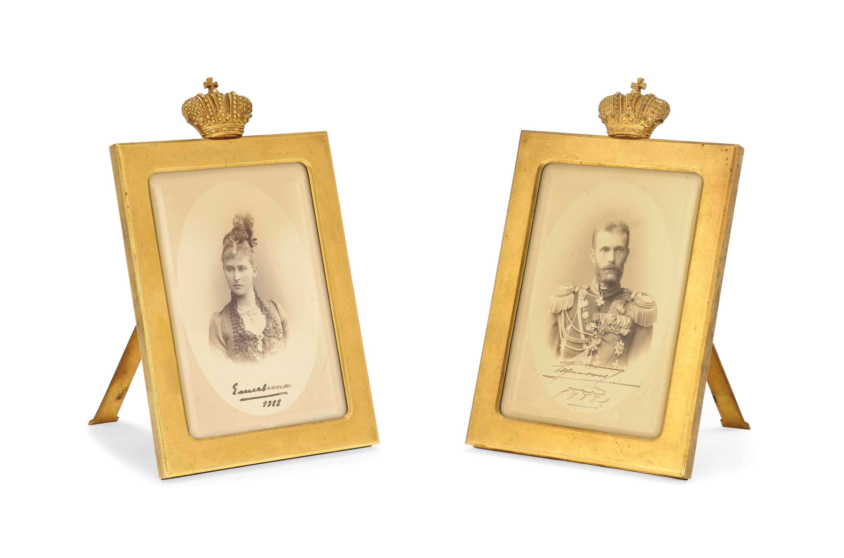 A PAIR OF RUSSIAN GILT BRONZE PHOTOGRAPH FRAMES , BY A. KRUMBUGUEL ...