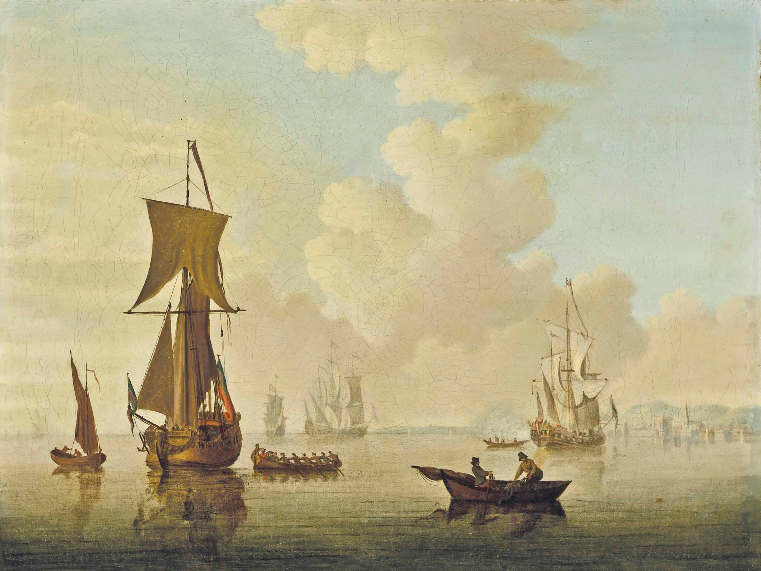 Attributed to Peter Monamy (London 1681-1749), Warships drifting into ...
