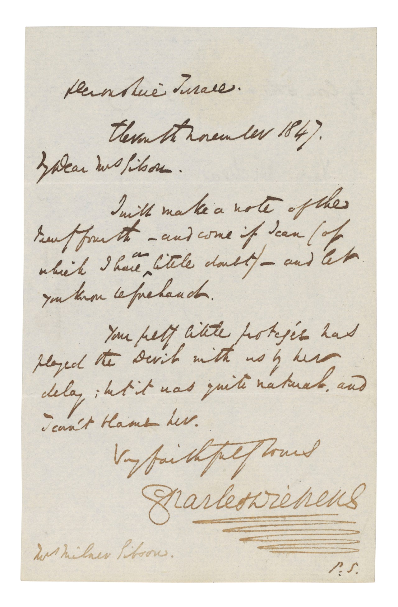 DICKENS, Charles (1812-1870). Autograph letter signed (‘Charles Dickens ...