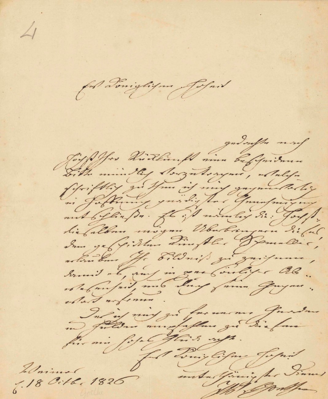 GOETHE, Johann Wolfgang von (1749-1832). Letter signed (‘J.W. v. Goethe ...