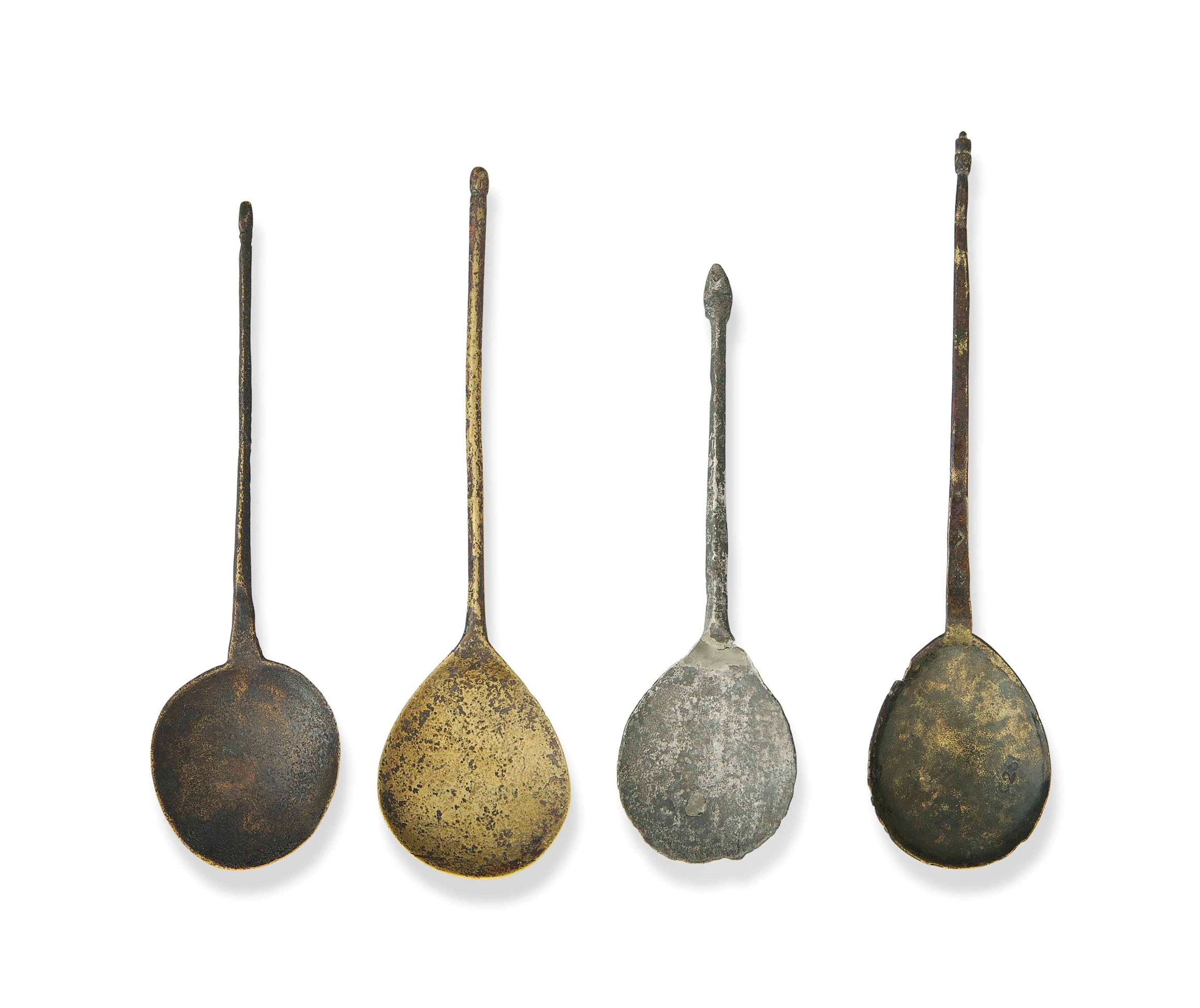 FOUR LATTEN AND PEWTER MEDIEVAL SPOONS , 14TH / 16TH CENTURY | Christie's