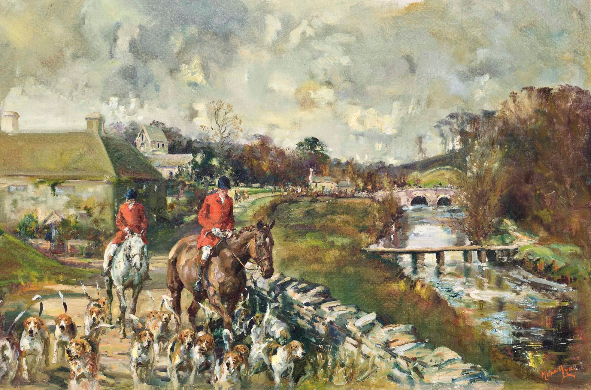 Michael Lyne (1912-1989), The Vale of the White Horse Hunt coming ...