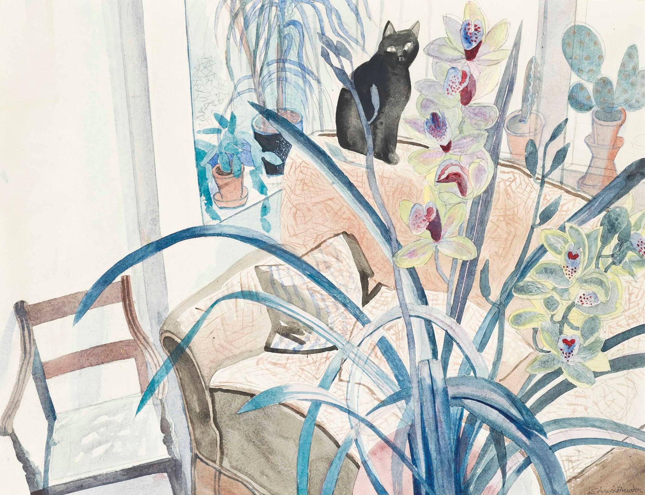 Edward Bawden, R.A. (1903-1989), Cat and an Orchid | Christie's