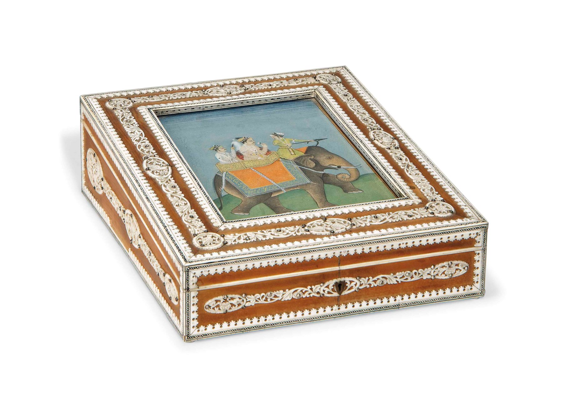 AN IVORY-VENEERED SANDALWOOD BOX
