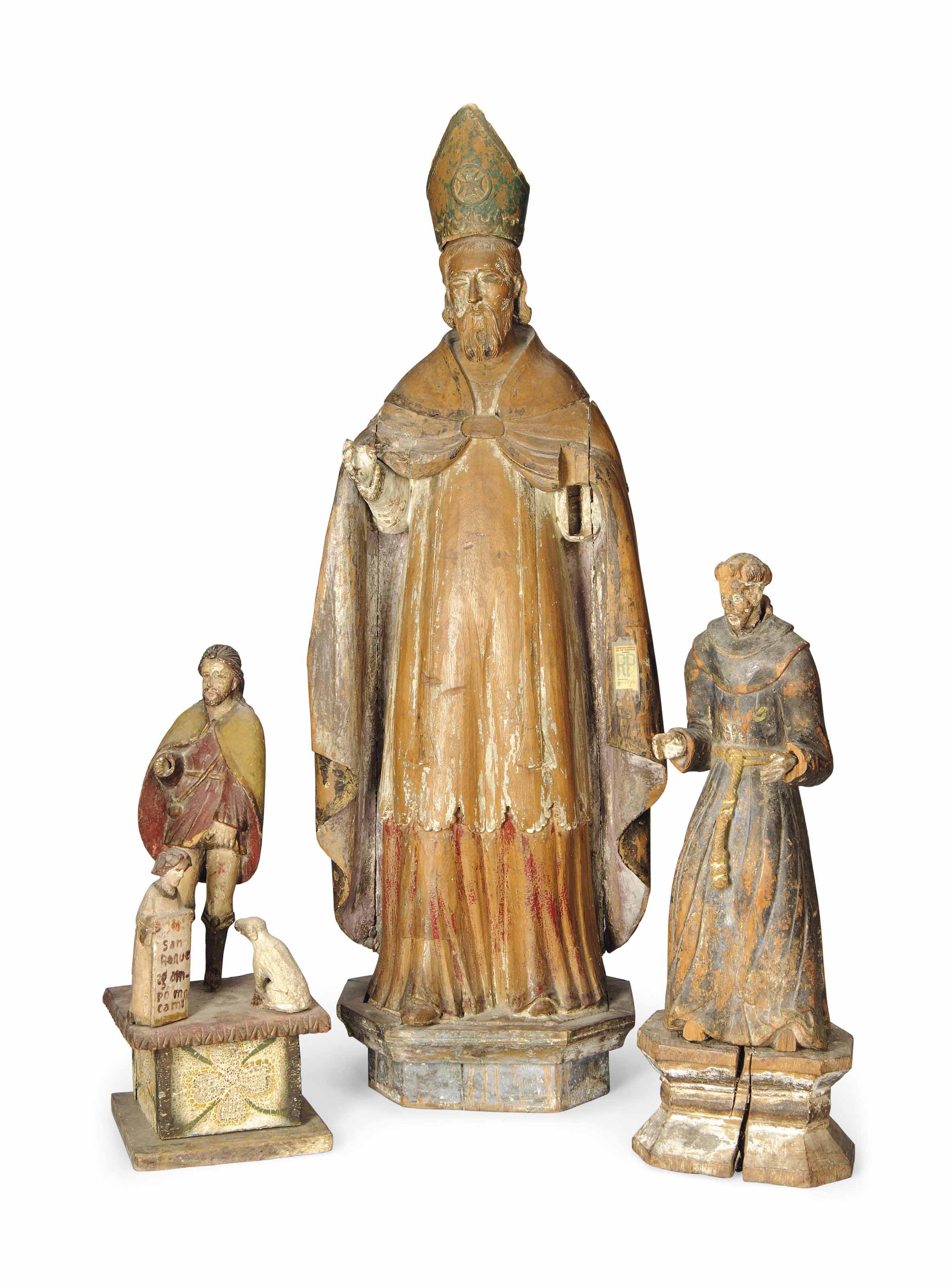 THREE SPANISH COLONIAL WOOD SAINTS