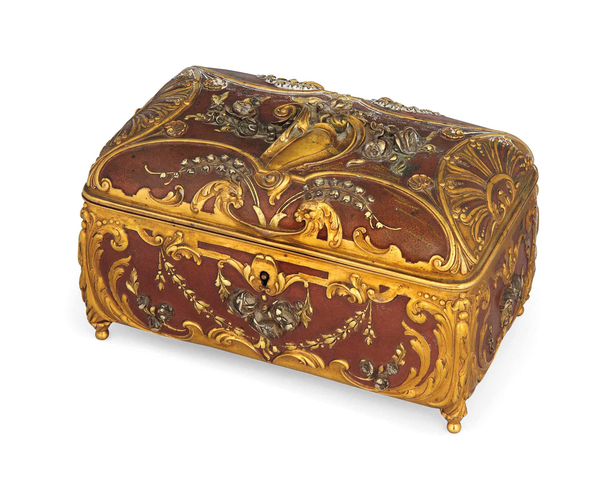 A NAPOLEON III GILT, SILVERED AND PATINATED ELECTROTYPE CASKET, CIRCA ...