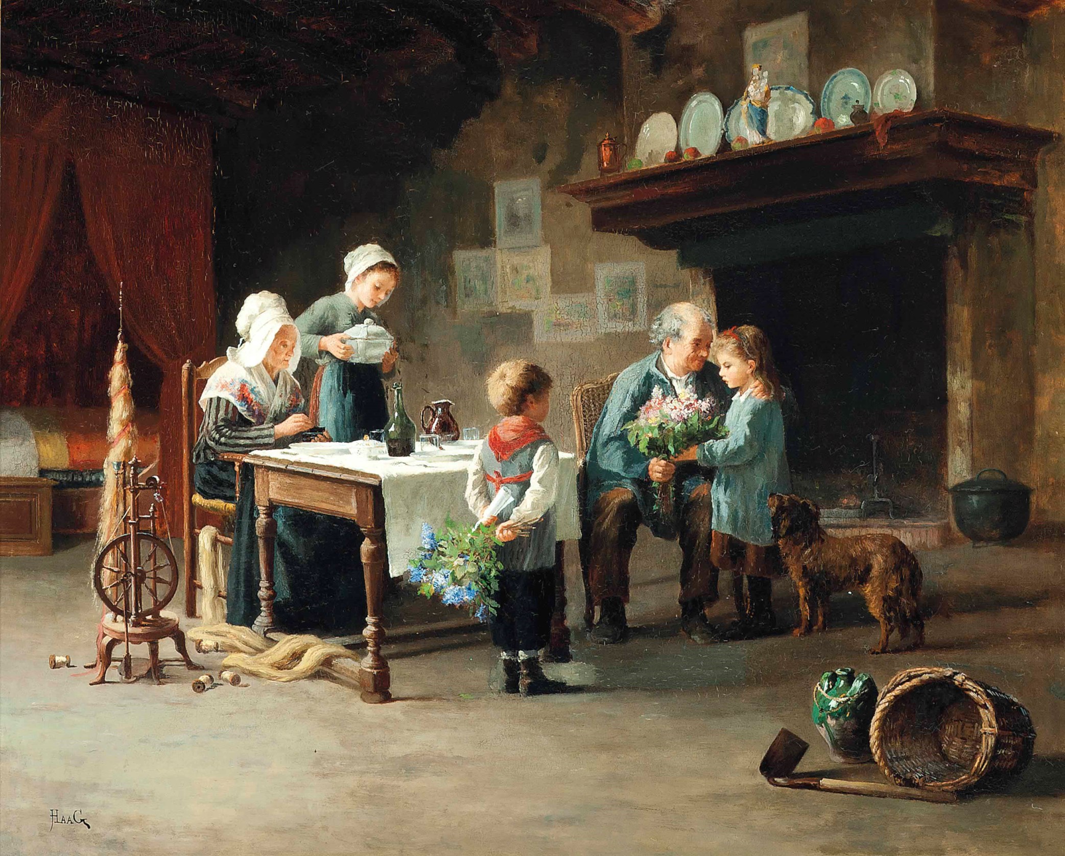 Jean-Paul Haag (French, 1854-1906), Flowers for grandfather | Christie's