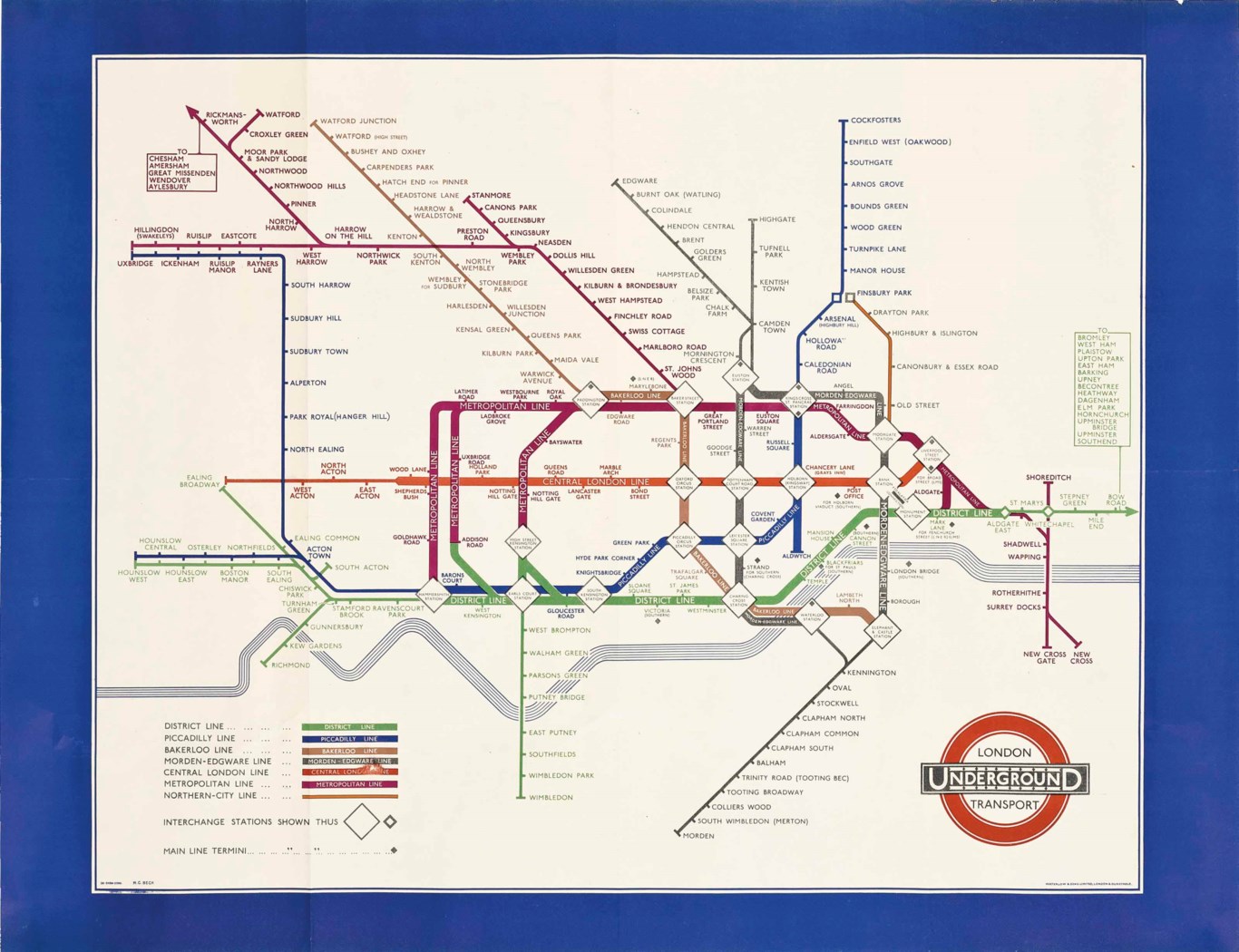Harry Beck (Henry Charles Beck, 1902-1974), LONDON UNDERGROUND MAP ...