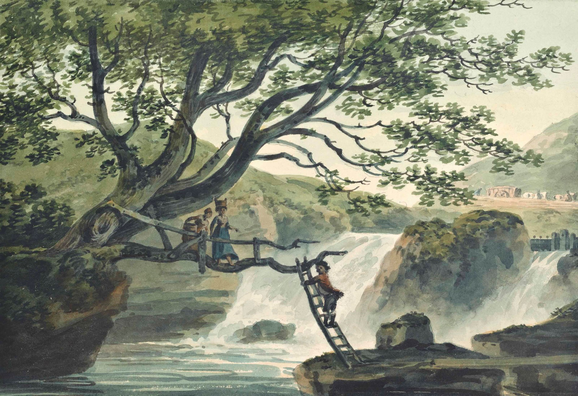 John Warwick Smith, O.W.S. (1749-1831), Curious alpine bridge for Welsh ...