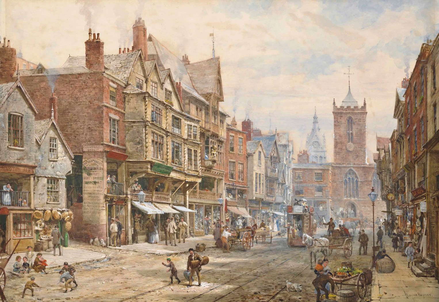 Louise Ingram Rayner (1831-1924), Bridge Street, Chester with St. Peter ...