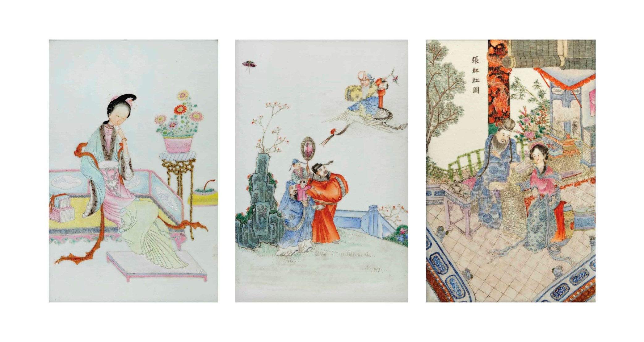 THREE FAMILLE ROSE PLAQUES, 19TH-20TH CENTURY | Christie's