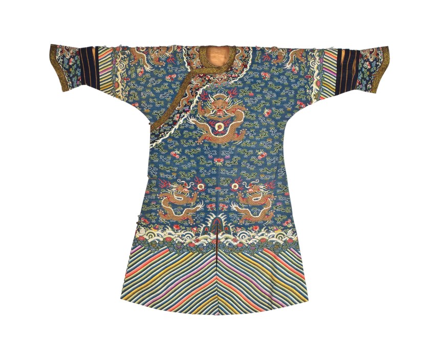A BLUE SILK KESI COURT ROBE, JIFU