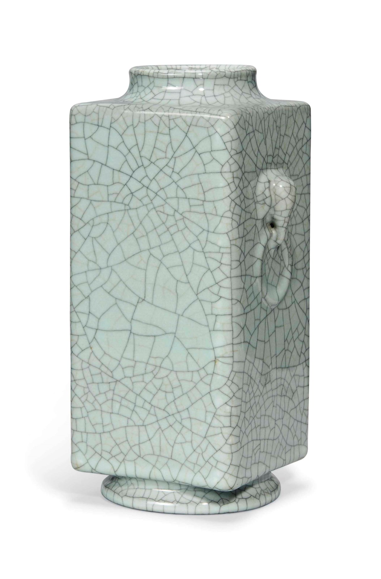 A CRACKLE-GLAZED CONG-FORM VASE, QIANLONG SIX-CHARACTER SEAL MARK IN ...