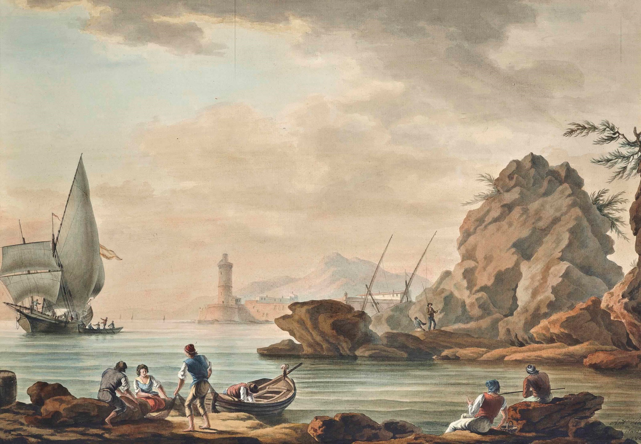 Ange-Joseph-Antoine Roux (Marseille 1765-1835), A Spanish xebec lying ...