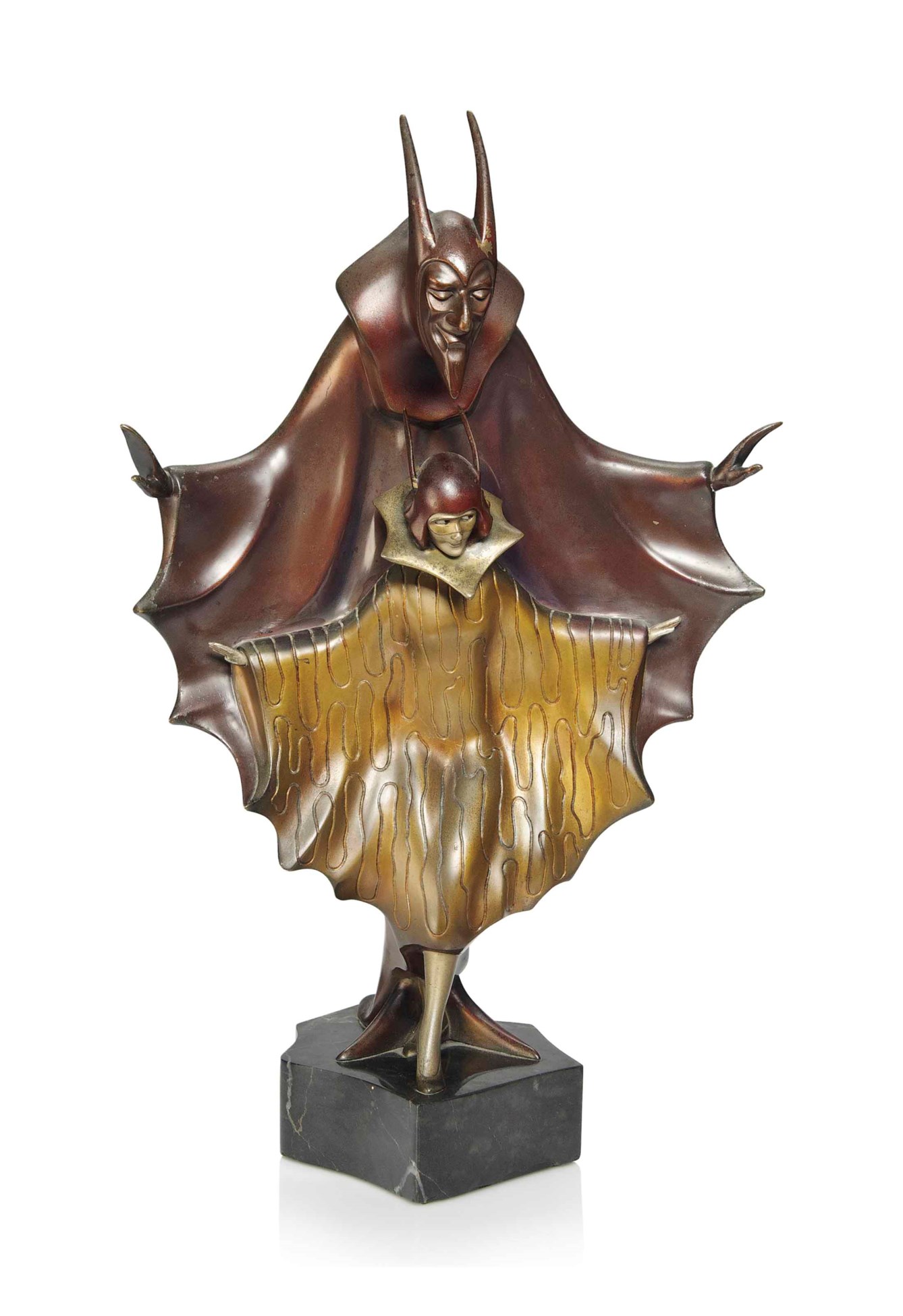 A ROLAND PARIS (1894-1945) COLD-PAINTED BRONZE GROUP, 'SATANELLA' OR ...