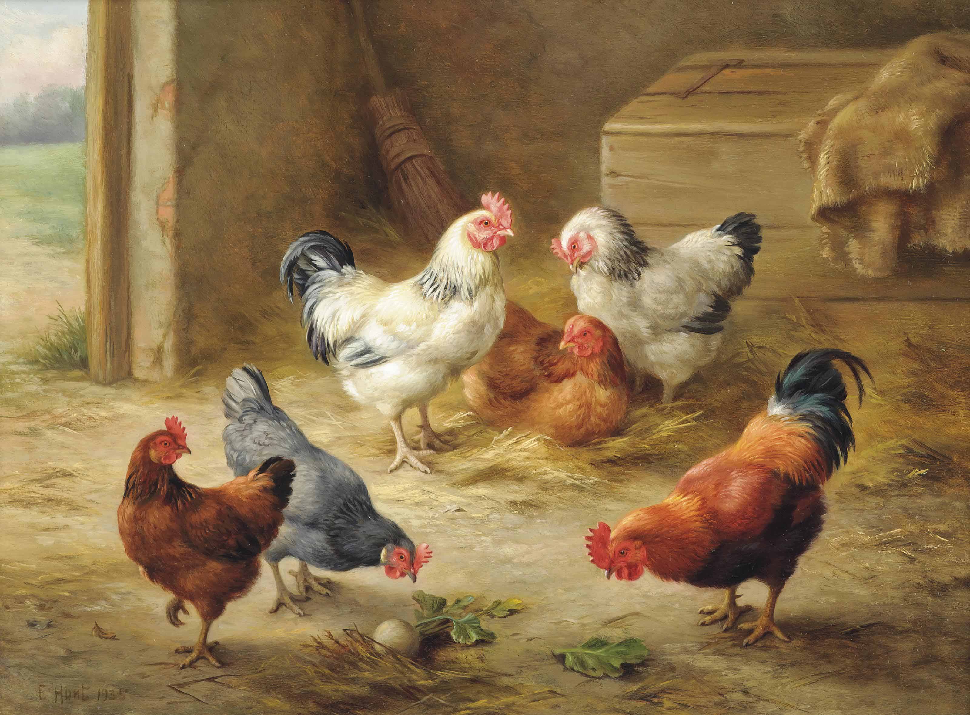 Edgar Hunt (1876-1955) , Pecking order | Christie's