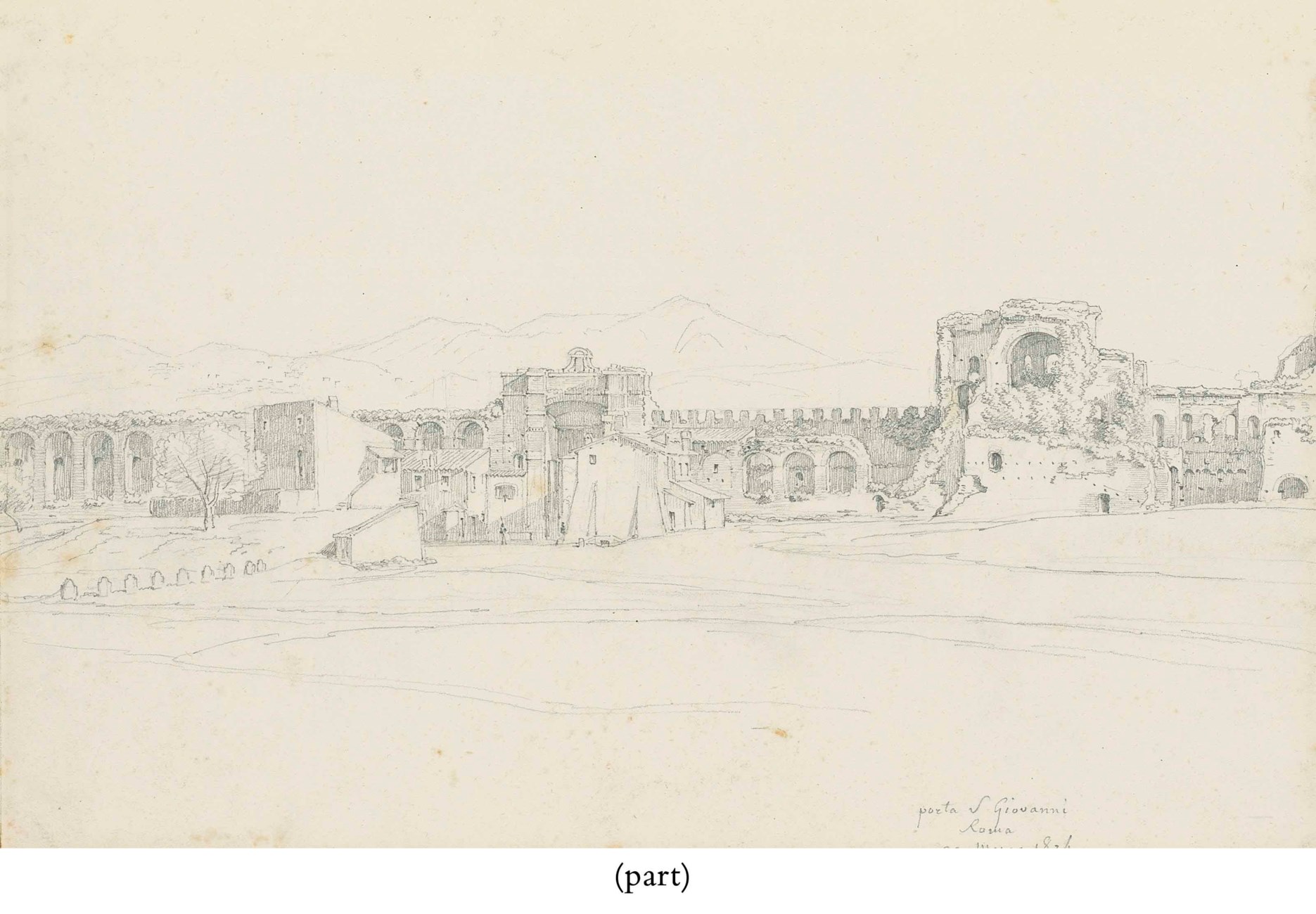 Augustin-Alexandre Dumont (Paris 1801-1884), View of Porta San Giovanni ...