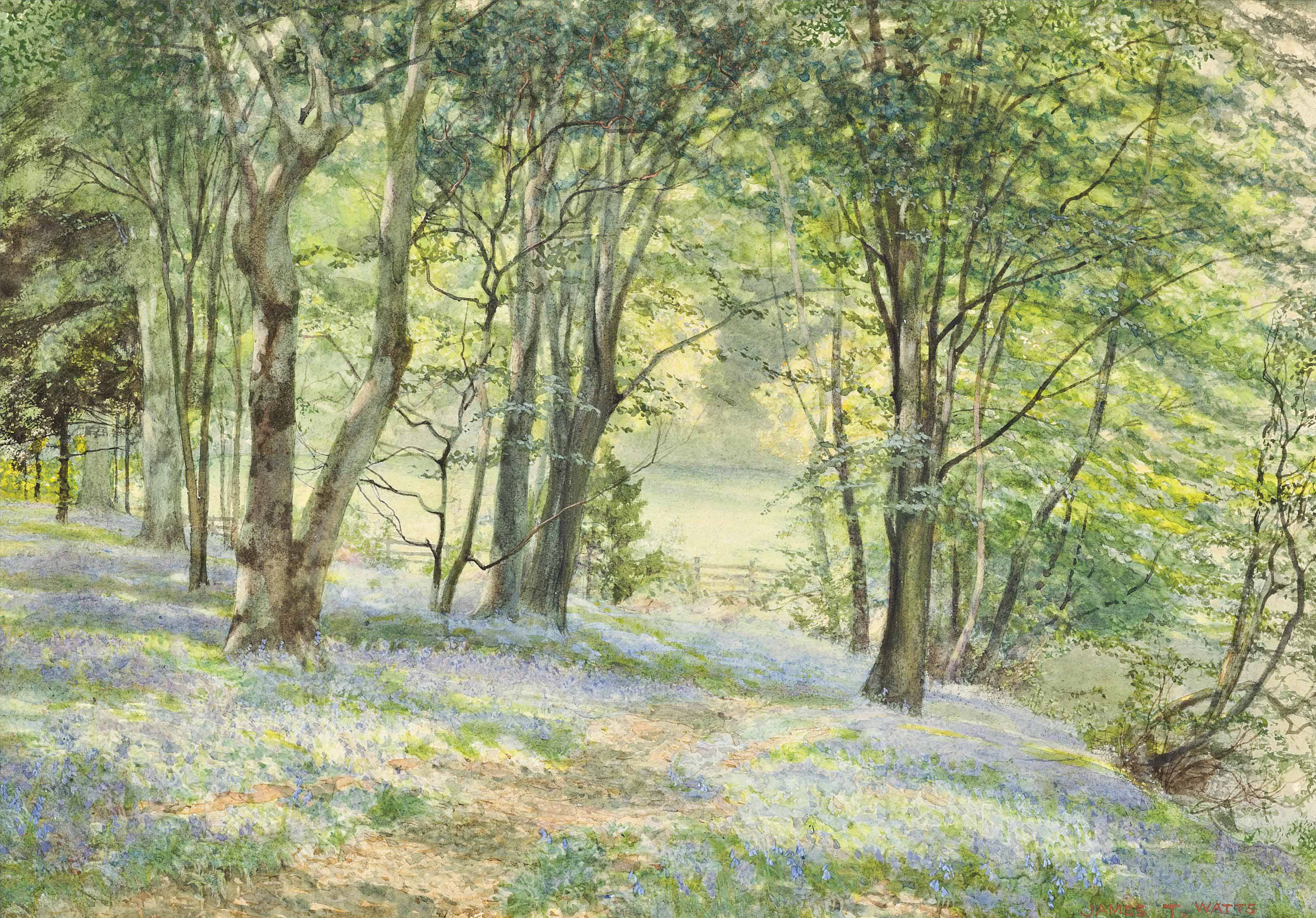 James Thomas Watts, R.C.A., R.B.S.A. (1853-1930) , The bluebell wood ...